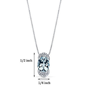 PEORA Aquamarine and Diamond Pendant for Women 14K White Gold, Designer Solitaire, Genuine Gemstone Birthstone, 1.75 Carats Oval Shape 9x7mm, with 18 inch Chain