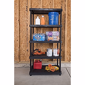 Keter Resin 5-Tier Freestanding Multipurpose Shelf Display Rack for Basement, Kitchen, and Garage Storage Shelving and Organization, 24", Black