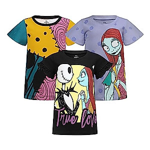 Disney Nightmare Before Christmas Girls 3 Pack Short Sleeve T-Shirt for Toddler to Big Kids Purple
