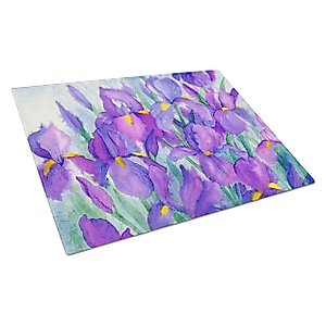 Caroline's Treasures IBD0256LCB Purple Iris Glass Cutting Board Large Decorative Tempered Glass Kitchen Cutting and Serving Board Large Size Chopping Board