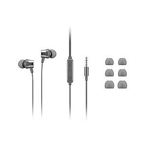 Lenovo - 110 Analog in-Ear Headphones - in-Line Microphone - 3.5mm Connectivity - Play & Pause Button - 3 Sizes of Ear Tips Included,Grey