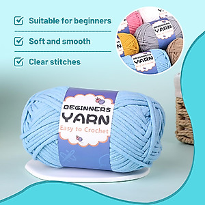 200g Yarn for Crocheting, Crochet Yarn, Easy Yarn for Beginners with Easy-to-See Stitches, Stitch Marker, Big Eye Blunt Needle, Beginner Yarn for Crocheting (Sky Blue)