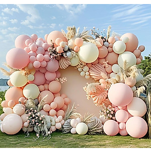 Pink White Balloon Garland Double Stuffed Baby Pink Blush Balloons Pastel Pink Cream Beige Balloons Light Pink Ivory Balloon Arch Kit for Boho Birthday Baby Shower Wedding Bridal Party Decor