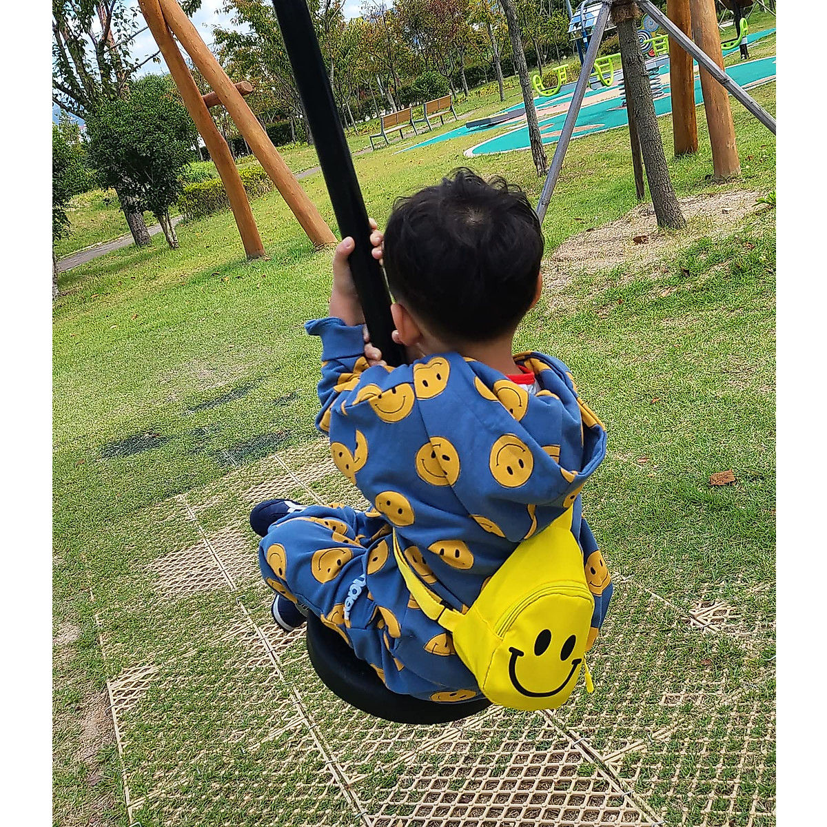 HOLAWIT Happy Face Fun Design Phone Holder Cute Sling Bag Positive Smile Crossbody Backpack for Kids Hiking Daypack Multipurpose Cross Body Chest Bag - Black