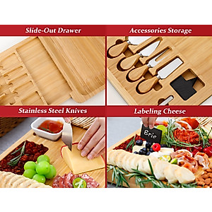 Easoger Cheese Board, Large Charcuterie Board Set, Bamboo Serving Platter, 4 Serving Knives and Utensils - House Warming Gifts, Wedding Gifts for Couples, Birthday Gift for Women or Men
