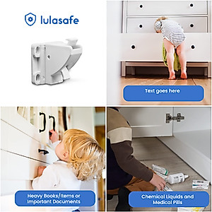 Lulasafe Magnetic Cabinet Locks – 10 Pack Baby Proof Cupboard Safety Latches – Adhesive, for Cabinets & Drawers - Easy Installation No Drilling or Tools Required