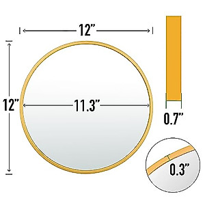 SCWF-GZ 2 Packs of 12" Round Mirror Circle Wall Mounted Hanging or Against Wall Metal Frame Dressing Make-up Mirrors for Entryway Bedroom Bathroom Living Room 12 inch Gold Small