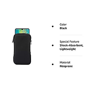 Neoprene Shock Absorbing Proof Pouch Large Cell Phone Sleeve Case Cover w Zipper/Neck Strap for iPhone 14 Plus Samsung Galaxy Note20 Ultra S22 Ultra A13 A03 A23 Moto G Power 2022 LG Stylo 6 (Black)