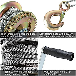 ASelected 800lbs Capacity Heavy Duty Hand Winch, Crank Strap Gear Boat Winch with 26FT Steel Cable and Hook, Manual Lifting Winches for Boat Trailer ATV or Shop Crane, Small Hoist for Deer Feeder