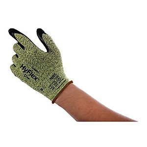 Ansell 11550100 HyFlex Medium Duty Cut-Protection Glove, Palm Coated, Nitrile Coating, Knitwrist, 15 gauge, Black/Heather Green, Size 10 (Pack of 144)