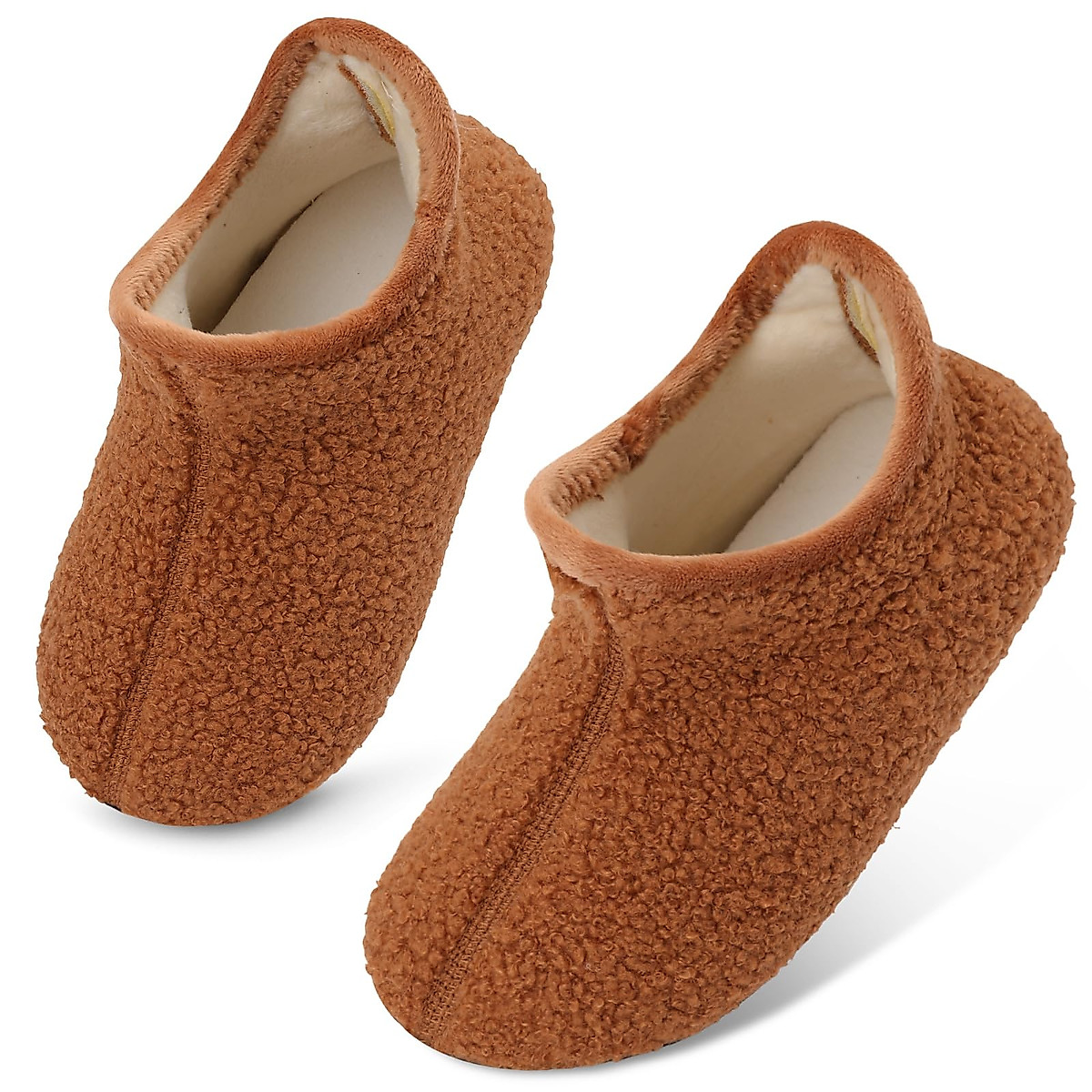 Scurtain Unisex Big Kids Slippers Little Kids Slippers Toddler Slippers Artificial Woolen Slippers big boys house slippers big girls house slippers big boys house shoes Brown/High Top 4-5 Big Kid