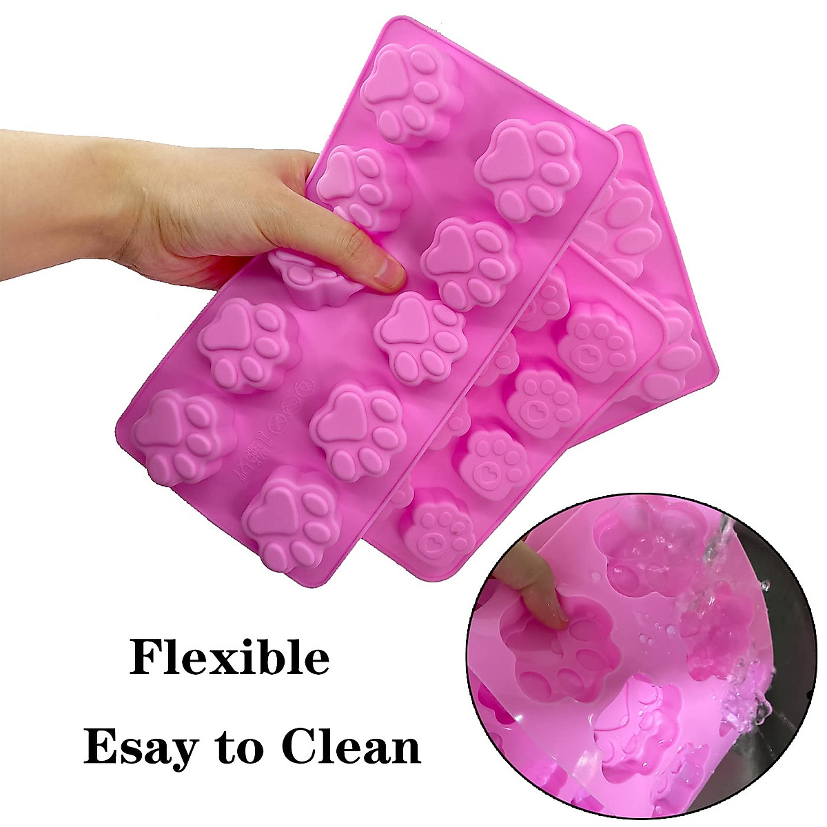 Set of 6, 3 Packs Silicone Molds Puppy Dog Paw(4 cavity,10 cavity,16 cavity) and 3 Packs Stainless Steel Bone Cookie Cutter,for Homemade Treats and Cat Dog Animal Paw Ice Candy Chocolate Baking Mold