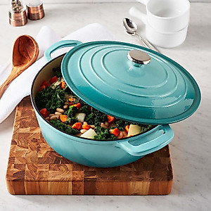 Sur La Table Enameled Cast Iron Round Wide Covered Dutch Oven, 7 qt, Light Blue