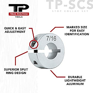 Aluminum Stop Collar Set - Drill Bit Depth Stop - Superior Split Ring Design - 8 Piece Set (1/2", 7/16”, 3/8”, 5/16”, ¼”, 7/32”, 3/16”, 1/8”) - Drill Bit Holder