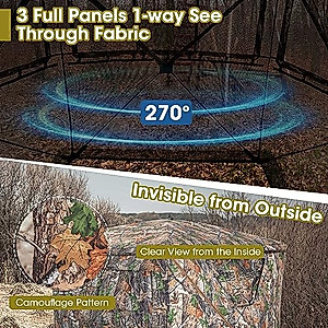 Tangkula Hunting Blind, 2-3 Person 270 Degree See Through Ground Blind with Silent Sliding Windows & Zippered Door, Portable Pop Up Deer Blind with Carrying Bag for Turkey & Deer Hunting