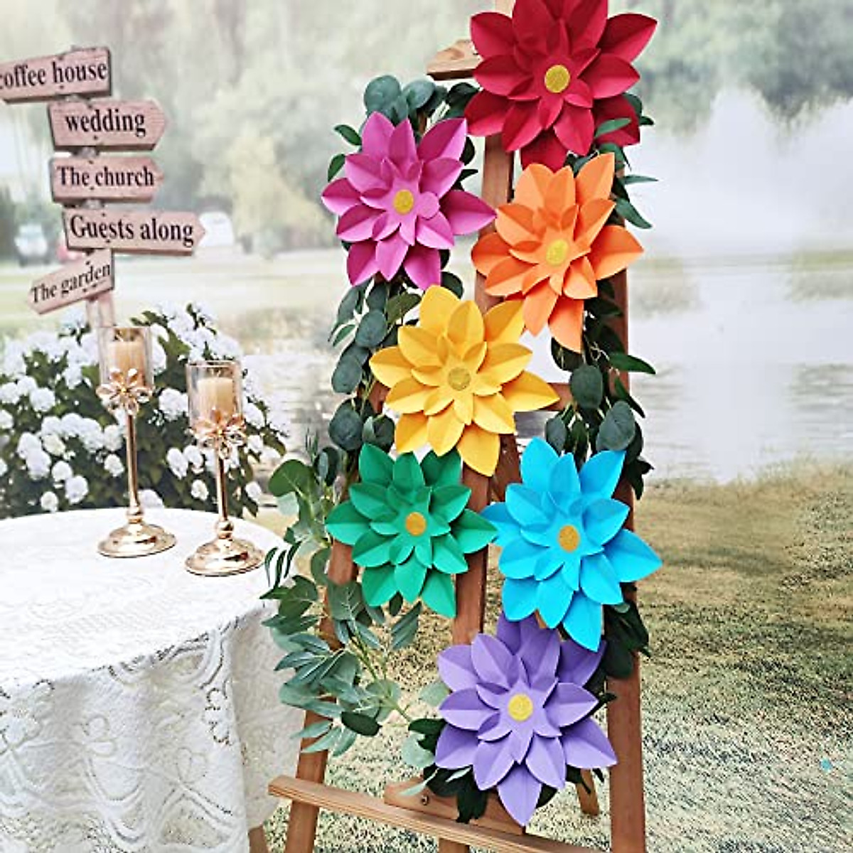Mybbshower Rainbow Paper Fiesta Flower for Wall 10" Set of 7 Carnival Rainbow Theme Party Birthday Celebration Backdrop Decoration