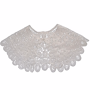 WENLOOY Retro Hollow Out Lace Floral False Collar Detachable Fake Collar for Women Girl C White