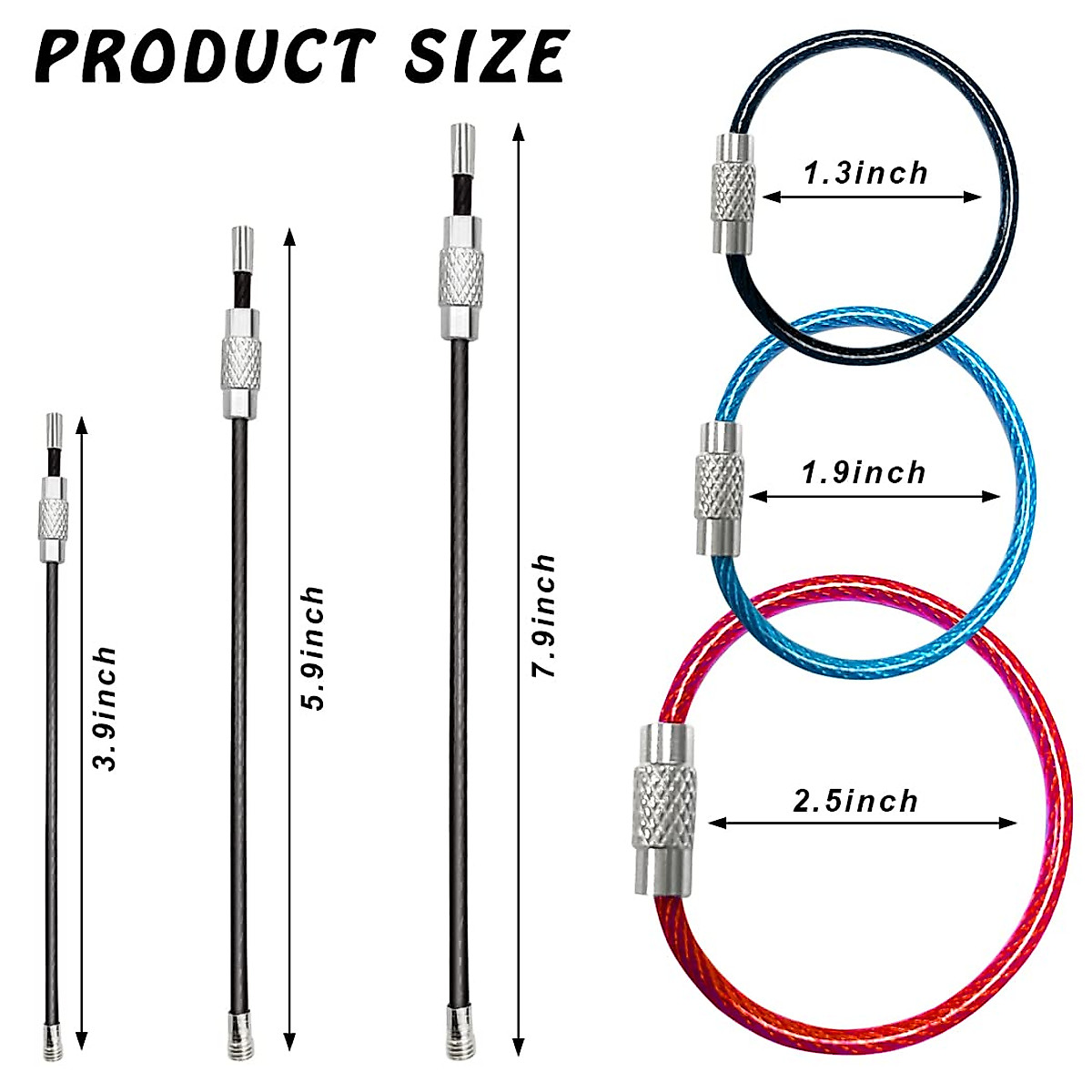 CKANDAY 30 Pcs Colored Nylon Coated Stainless Steel Metal Wire Keychains, 3 Sizes 4" 6" 7.8" Cable Keyrings 2mm Key Rings Loops with Stainless Steel Connecter for Hiking Luggage ID Tags -5 Colors
