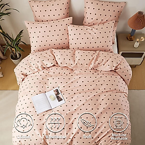 Nayoroom Pink Heart Duvet Cover Queen Size 100% Cotton Cute Romantic Love Heart-Shaped Comforter Cover for Kids Girls 3 Pieces Soft Breathable Elegant Comforter Cover with Zipper Closure