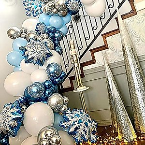 132PCS Ice Snow Queen Metal Balloons Double Layer Snowflake Decoration Balloons Garland Arch Kit For Birthday Party Decorations Supplies Baby Shower Wedding Christmas Home Party Ballons Decoration