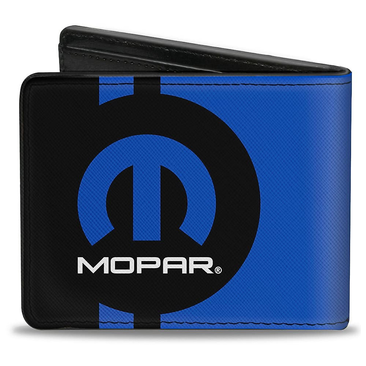 Buckle-Down Men's PU Bifold Wallet-Mopar Logo/Stripe2 Black/Blue, Multicolor, 4.0" x 3.5"