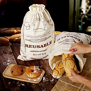 Bread Bags for Homemade Bread, 2 Pack Reusable Bread Bags, Linen Bread Bag with Plastic Liner for Sourdough & Bread Storage