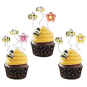 30 PCS Bumble Bee Cupcake Toppers Resin Little Figurine Bee Oh Babee Sunflower Cupcake Picks for Bee Theme Baby Shower Kids Boys Girls Birthday Party Cake Decorations Supplies