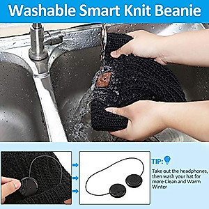 Beanie Hat Compatible with Bluetooth Headphone Ponytail Warm Beanies for Women Built-in Microphone (Black)