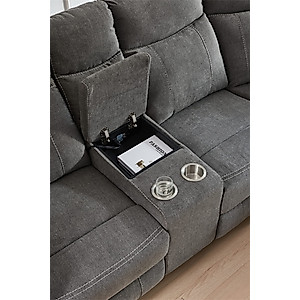 Elountik Modern Fabric Upholstered Power Reclining Sectional Couch with 2 Power Recliners, 2 Storage Consoles, 4 Cup Holders, USB Charging Ports, Gray Frabic