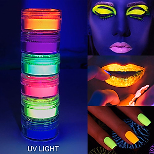 FindinBeauty Neon Pigment Eyeshadow Powder UV Reactive Glow in the Blacklight 6 Mixed Bright True Colors for Body/Eyeshadow, Carnival Party Halloween Makeup (6NE)