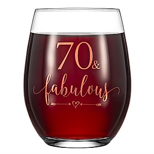 Crisky Rose Gold 70 & Fabulous Wine Glass for Women 70th Birthday Gifts Funny Ideas for Women, Wife, Mom, Sister, Aunt, Friends, Coworker, Her Rose Gold Foil 70 & Fabulous 14oz, with Box