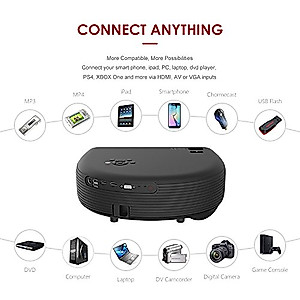 Fugetek LED Video Projector, Home Office, Outdoor Movie Night, 2500 Lumen, 120" Viewing, Supports 1080p, Dual HDMI / USB Inputs, VGA, AV, Works with Fire Tv, Roku, PS4, Xbox