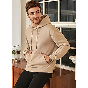 JMIERR Mens Lightweight Cotton Hoodies Winter Casual 1/4 Sweatshirts Loose Fit Drawstring Pullover Shrits, US40(M), A Khaki