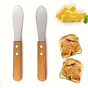 Performore 2PCS Spreader Knives, 12” Peanut Butter Knife that Works Great with Jars and 5” Short Spreading Knife, Stainless Steel Spatulas with Wooden Handle Spreader Set