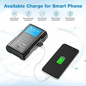 Powerextra 95Wh 6600mAh V Mount V-Lock Battery with D-tap Output Charger and D-Tap Cable Compatible with Sony Video Camera Camcorder Broadcast LED Light Replacement Brick for DSLR