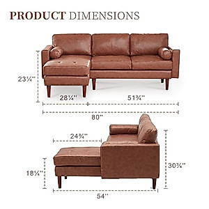 Tbfit 80" W Sectional Sofa Couch, L Shaped Couch with Reversible Chaise, Mid Century Modern Couches for Living Room Apartment Small Space, Convertible Sofa with Tufted Seat Cushion, Brown