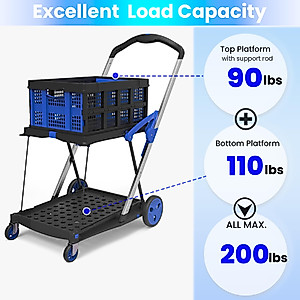 Hand Truck Dolly Foldable, 330LBS Capacity Portable Folding Hand Truck with Retractable&Adjustable Handle, Convertible Hand Cart with 4 Wheels for Heavy Duty, Collapsible Dolly Cart for Moving