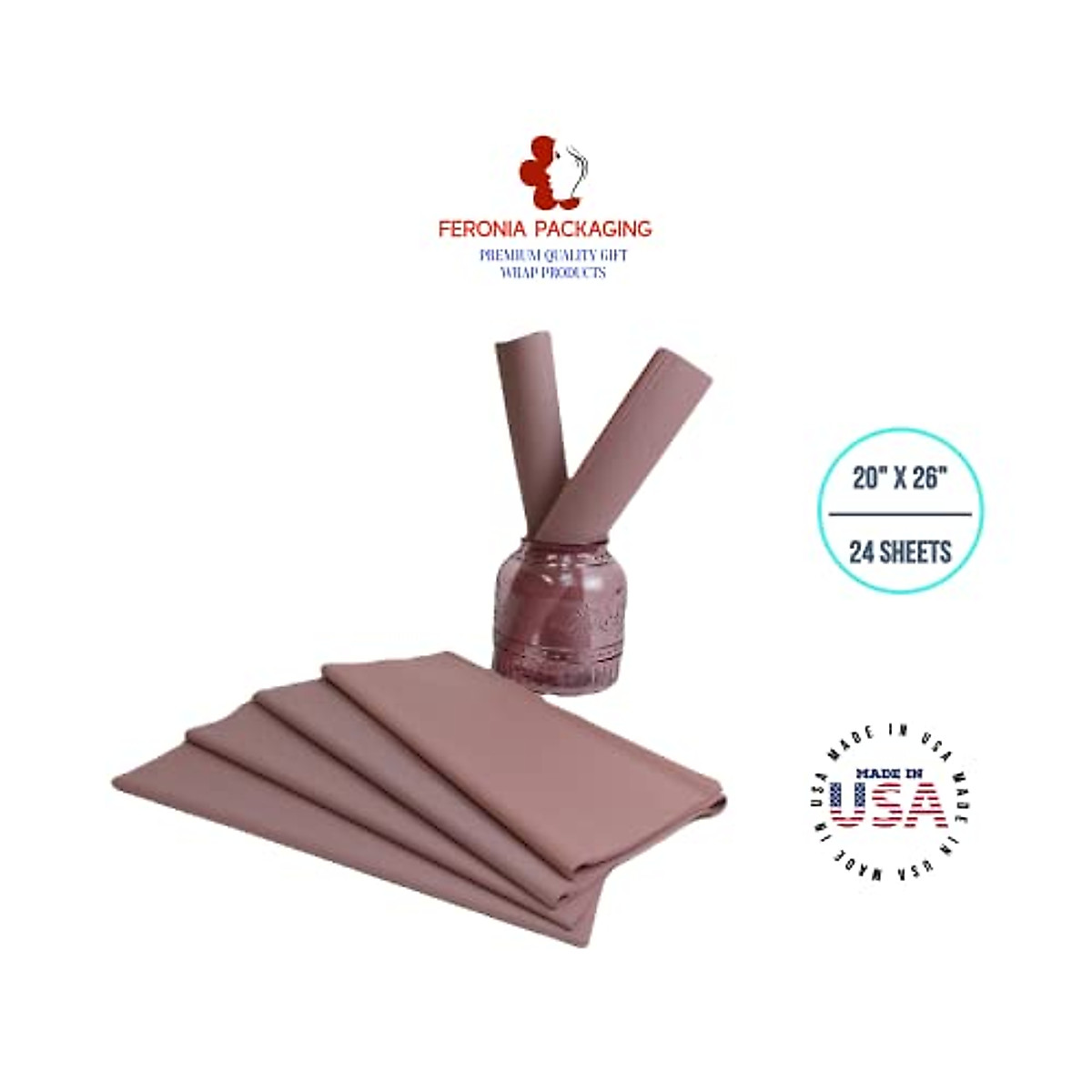 Rose Gold Tissue Paper Squares, Bulk 24 Sheets, Premium Gift Wrap and Art Supplies for Birthdays, Holidays, or Presents by Feronia packaging, Large 20 Inch x 26 Inch