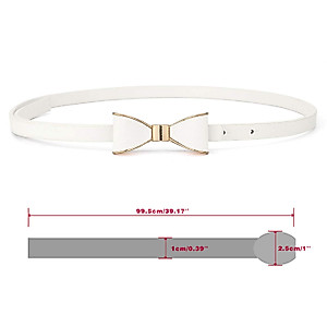 uxcell Skinny Waist Belt Metal Bow-knot No Buckle Thin Belt for Women White