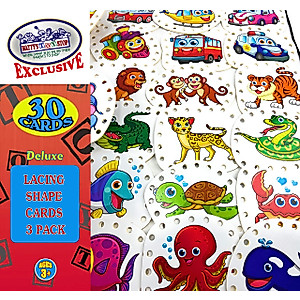 Matty's Toy Stop Deluxe Lacing Shapes (10 Count) Vehicles, Fish & Jungle Animals Educational Gift Set Bundle - 3 Pack (30 Shapes Total)