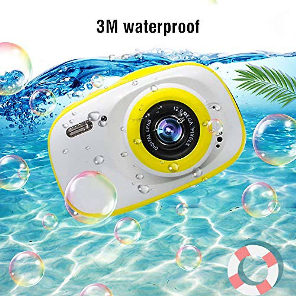 8MP Children Camera,Waterproof 2inch HD 6X Digital Zoom 720P@30FPS Digital Video Shooting Camera with Bluetooth and Flashlight Function for Kids Holiday/Birthday Gifts(Yellow)