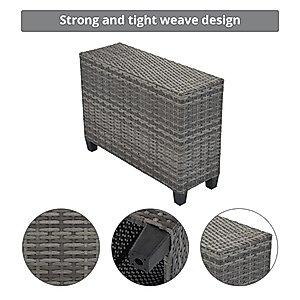 Merax 8-Pieces Outdoor Wicker Round Sectional Curved Sofa Set with Rectangular Coffee Table, PE Rattan Water-Resistant and UV Protected, Movable Cushion, Half-Moon Style, Grey_8Pcs