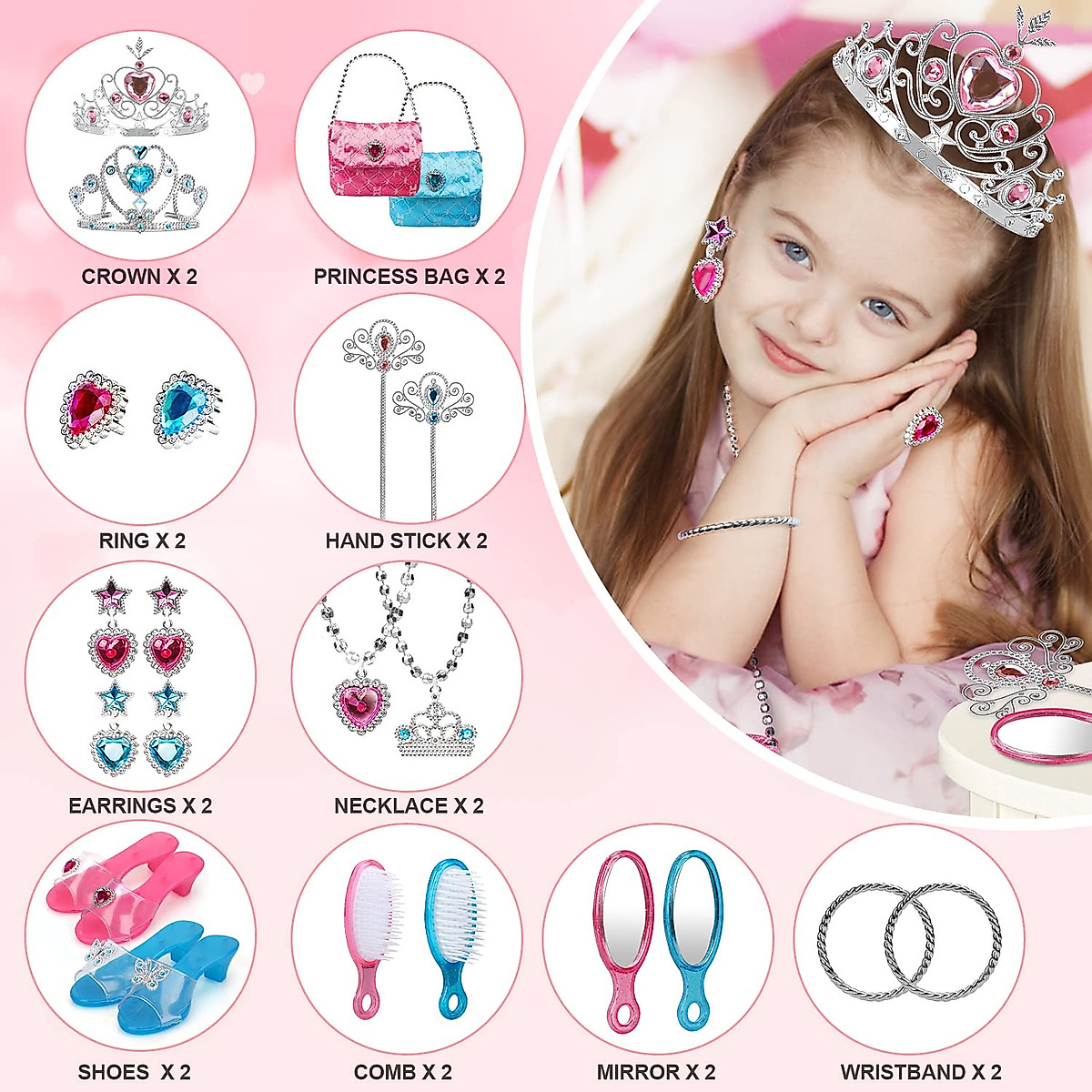 TOY Life Princess Toys for Girls with Princess Crown Play Jewelry for Little Girls Princess Dress Up Shoes for Toddler Girls Toys for 3+ Year Old Dress Up & Pretend Play for Girls Kids