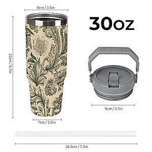 YTLKGFP 30 Oz Large Capacity Car Cup Light Green And Beige Tumbler with Handle Straw Lid Insulated Stainless Steel Water Bottle Travel Mug Leak-proof Car Cup Keeps Cold Or Hot