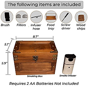 Cocktail Smoker Box Smoking Gun Wood Smoke Infuser I Indoor Smoker Wooden Box 9”x 5” x 6” with Smoke Infuser 4.7” x 2.4” x 1.4” I Portable Smoke Generator Smoking Accessories