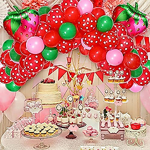 Strawberry Birthday Party Decorations Strawberry Party Balloons Arch Garland Decorations Paper Honeycomb Ball Baby Shower Foil Balloon Decoration Kit for Party (Red, Pink, Green)