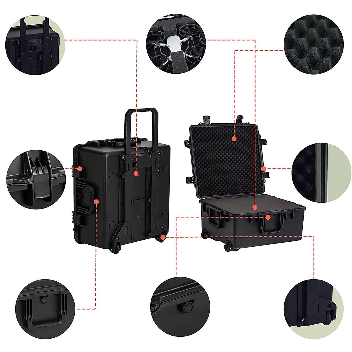 MEIJIA Portable All Weather Waterproof Hard Case, Camera Case with Customizable Fit Foam And Rolling Wheels, 24.8"X23.7"X13.17",Elegant Black