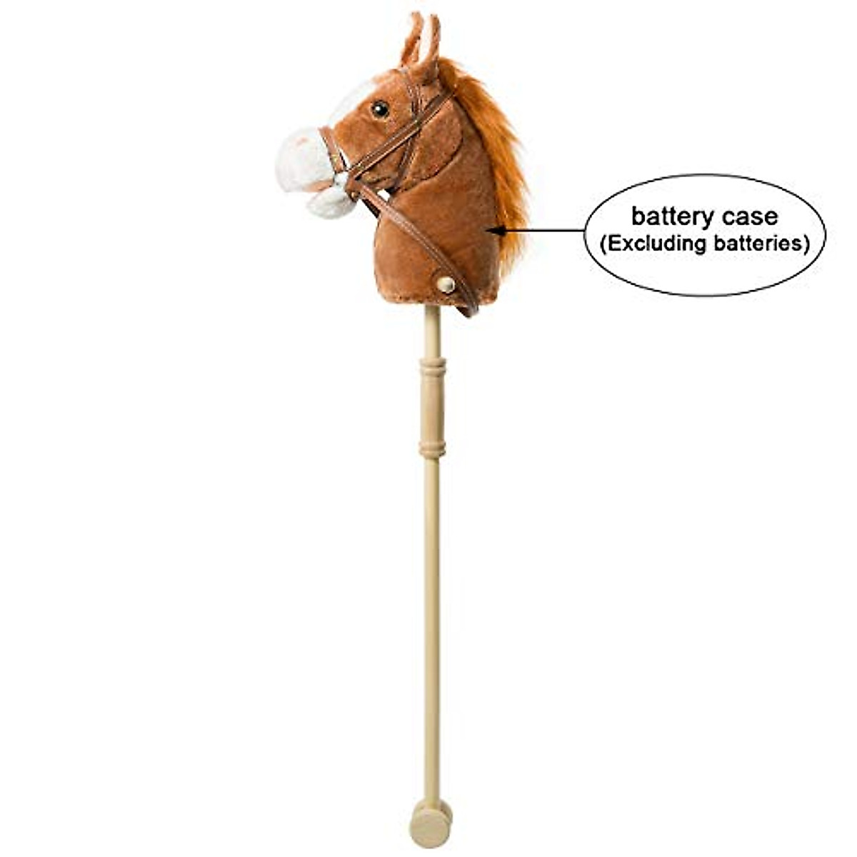 HollyHOME Outdoor Stick Horse with Wood Wheels Real Pony Neighing and Galloping Sounds Plush Toy Dark Brown 36 Inches(AA Batteries Required)