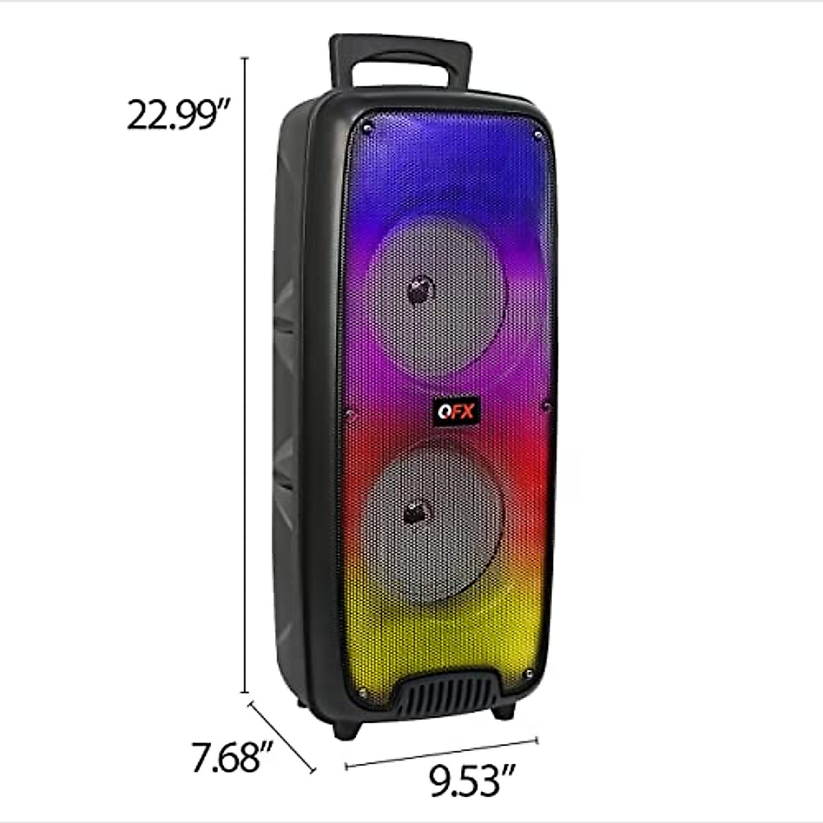 QFX LMS-66 TWS Bluetooth Rechargeable Portable Speaker with Dual 6.5" Speakers, EDR Communication, and Liquid Motion Party Lights
