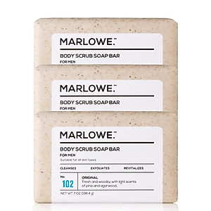 MARLOWE. No. 102 Men's Body Scrub Soap 7 oz (3 Bars) | Best Exfoliating Bar for Men | Made with Natural Ingredients | Amazing Scent | New Packaging - Same Great Formula